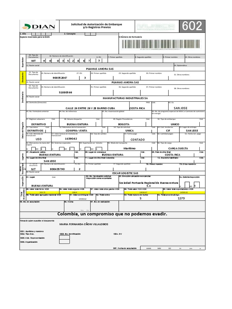 Solicitud de Autorización de Embarque | PDF | Gestión de la cadena de ...
