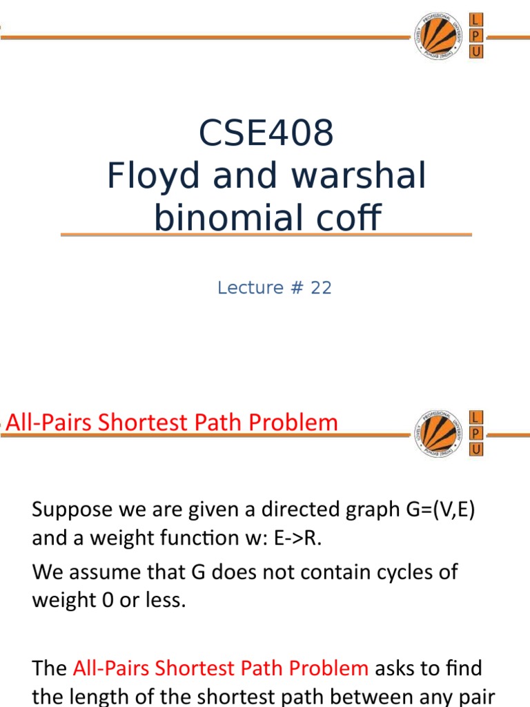 Lecture 22 (Floyd and Warshal) | PDF | Algorithms And Data Structures ...