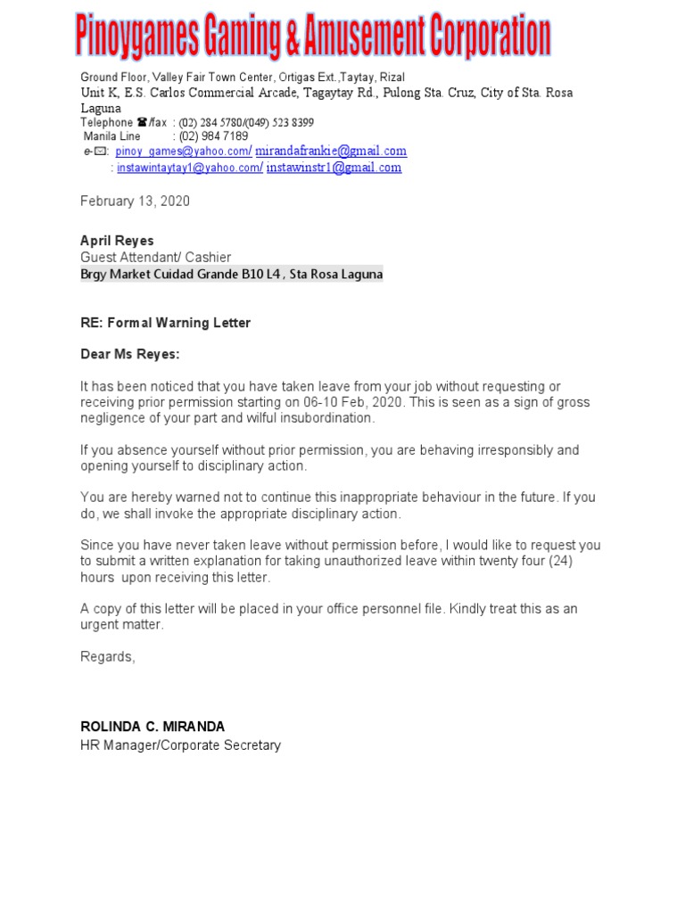 AWOL Letter For April | PDF