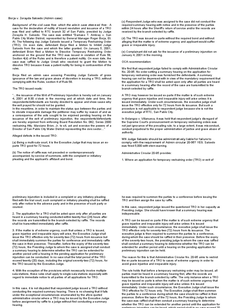 Borja V Salcedo | PDF | Ex Parte | Injunction