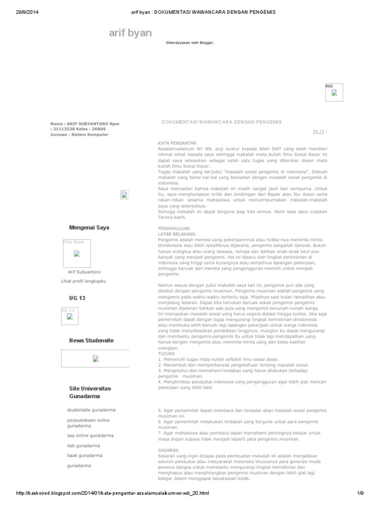 Arif Byan - DOKUMENTASI WAWANCARA DENGAN PENGEMIS PDF | PDF