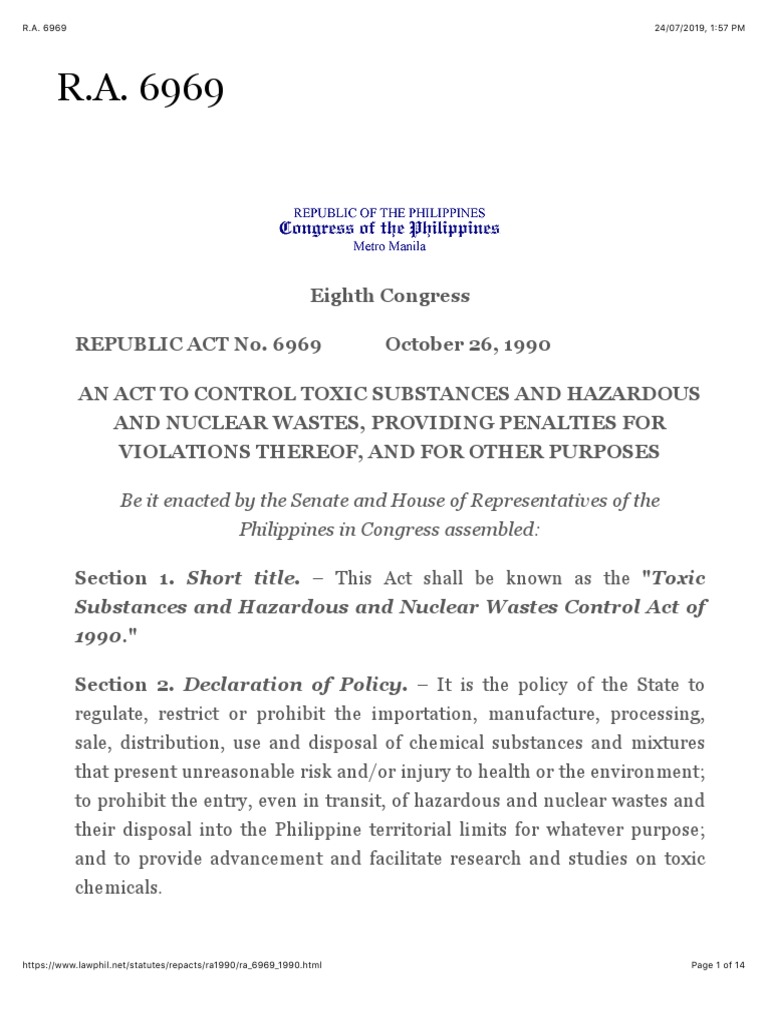 Toxic Substances and Hazardous and Nuclear Wastes Control Act of 1990 ...