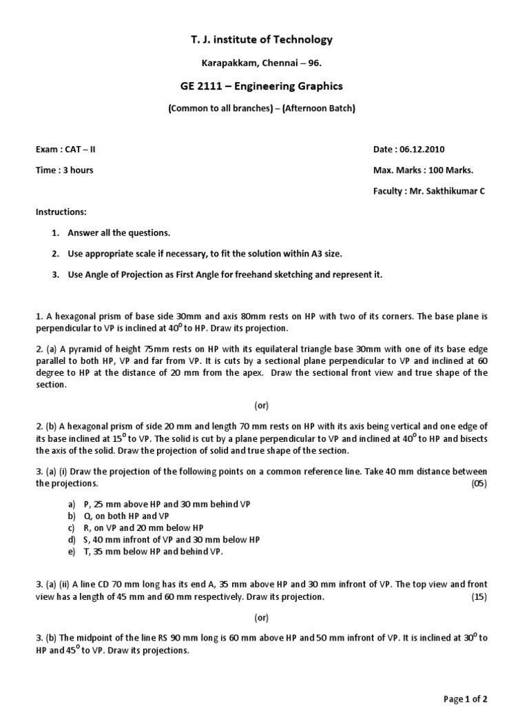 Engineering graphics Question With Answer | Euclidean Geometry ...