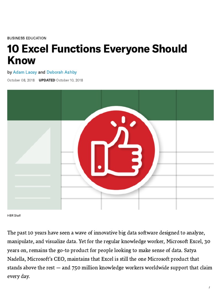 10 Excel Functions Everyone Should Know PDF | PDF | Database Index ...