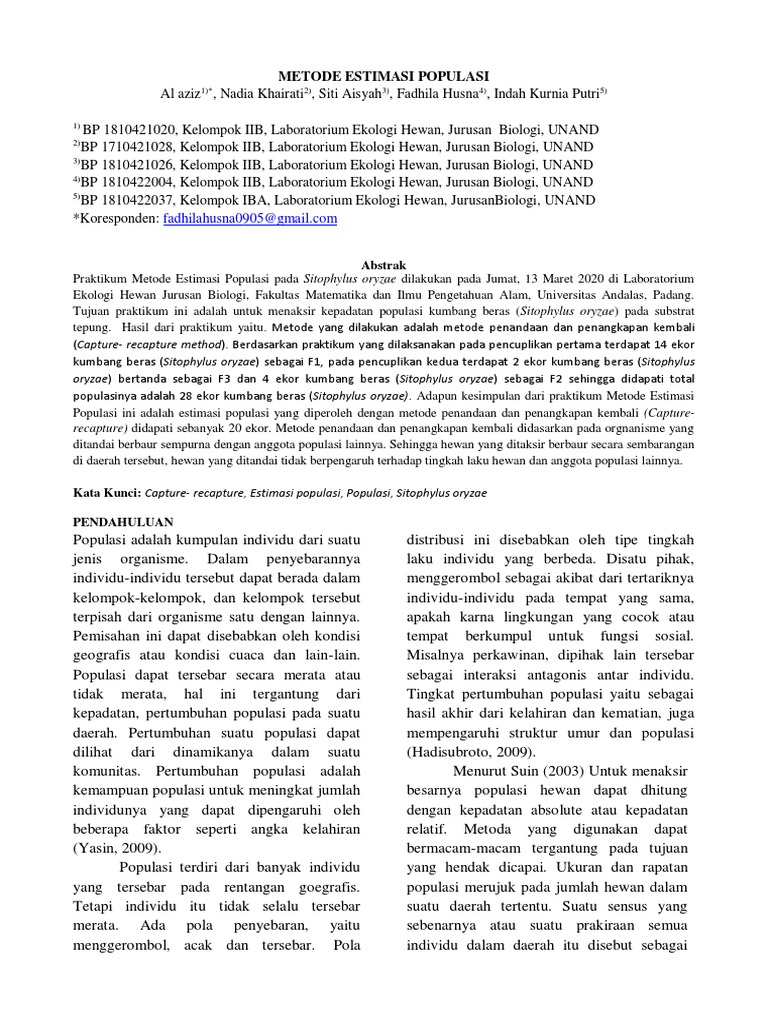 Aziz JURNAL METODE ESTIMASI POPULASI PDF | PDF