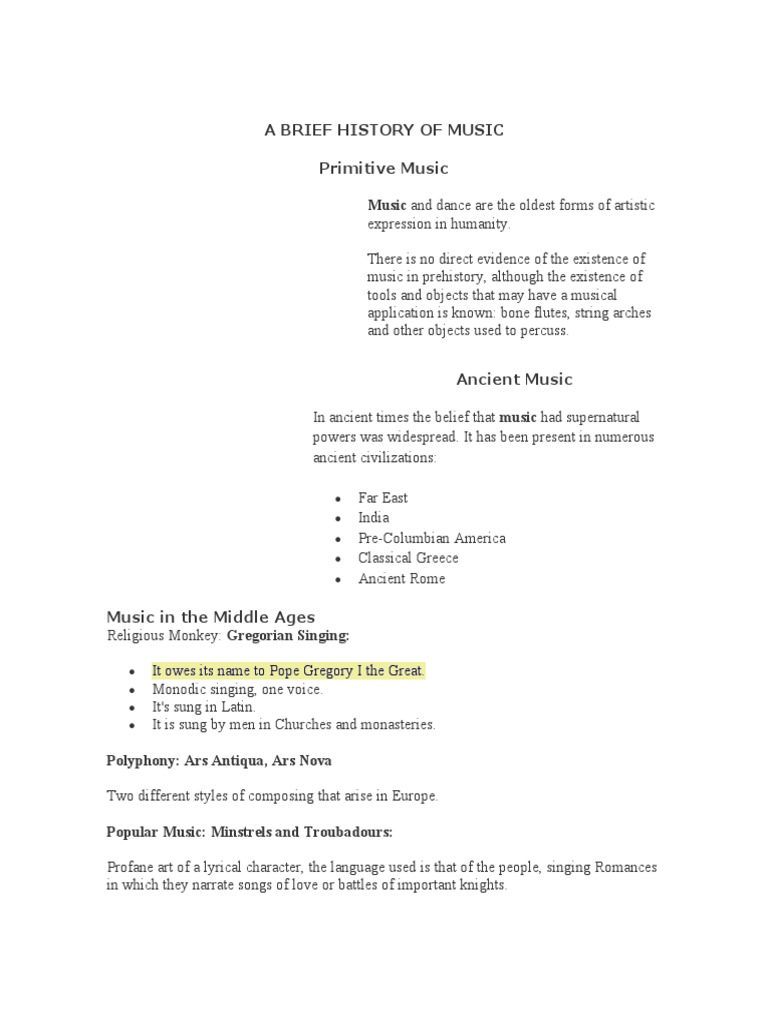 A Brief History of Music | PDF