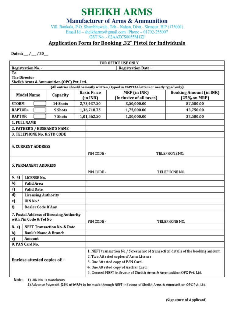 Application Form of .32 Pistol For Individuals PDF | PDF | Taxes | Payments