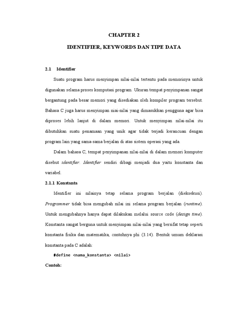 Chapter 2 - Identifier, Keywords Dan Tipe Data | PDF | Komputer
