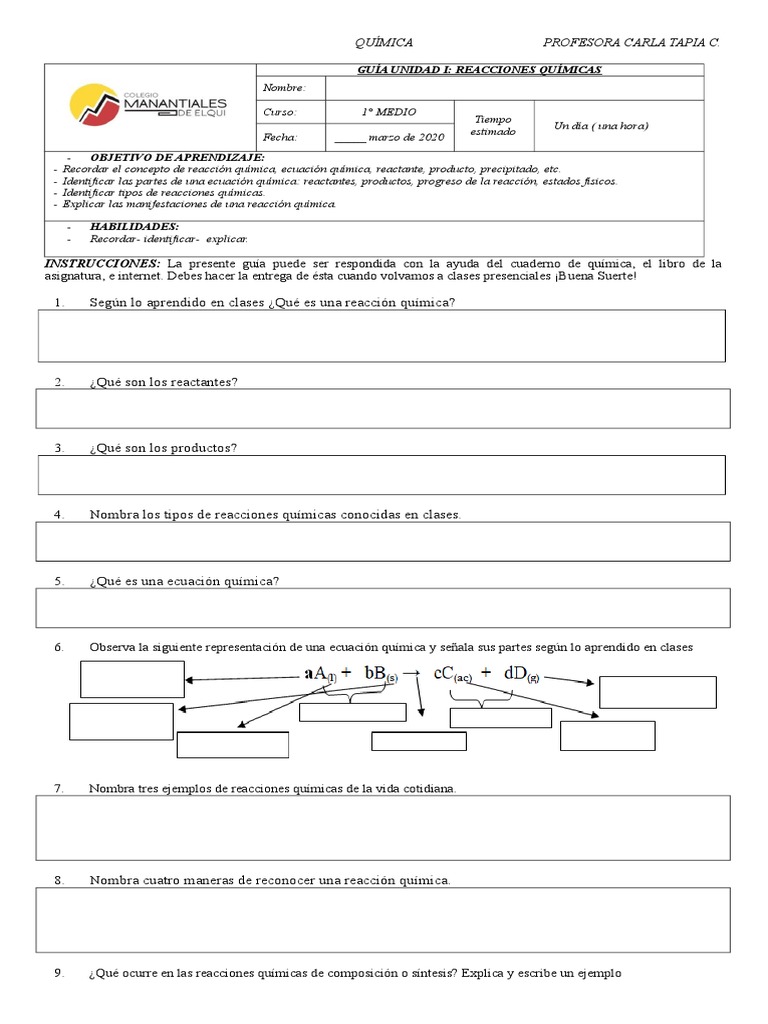 Guía Química 1 Medio Doc Pdf Reacciones Químicas Química