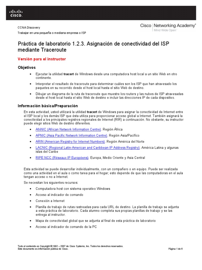 Che2 Lab 1.2.3.3 Map ISP Trace Instructor | PDF | Enrutador ...