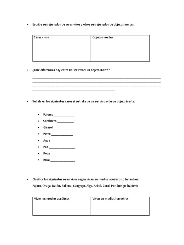 Guía Básica de Seres Vivos e Inertes | PDF | Plantas | Organismos