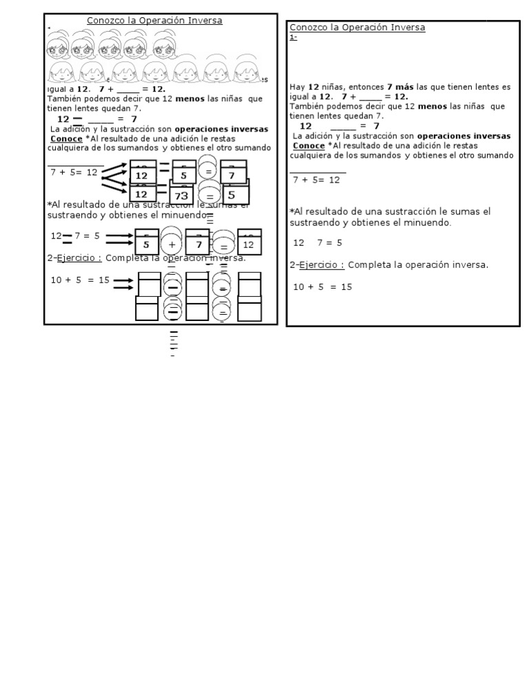 Conozco La Operación Inversa | PDF | Sustracción | Notación Matemática