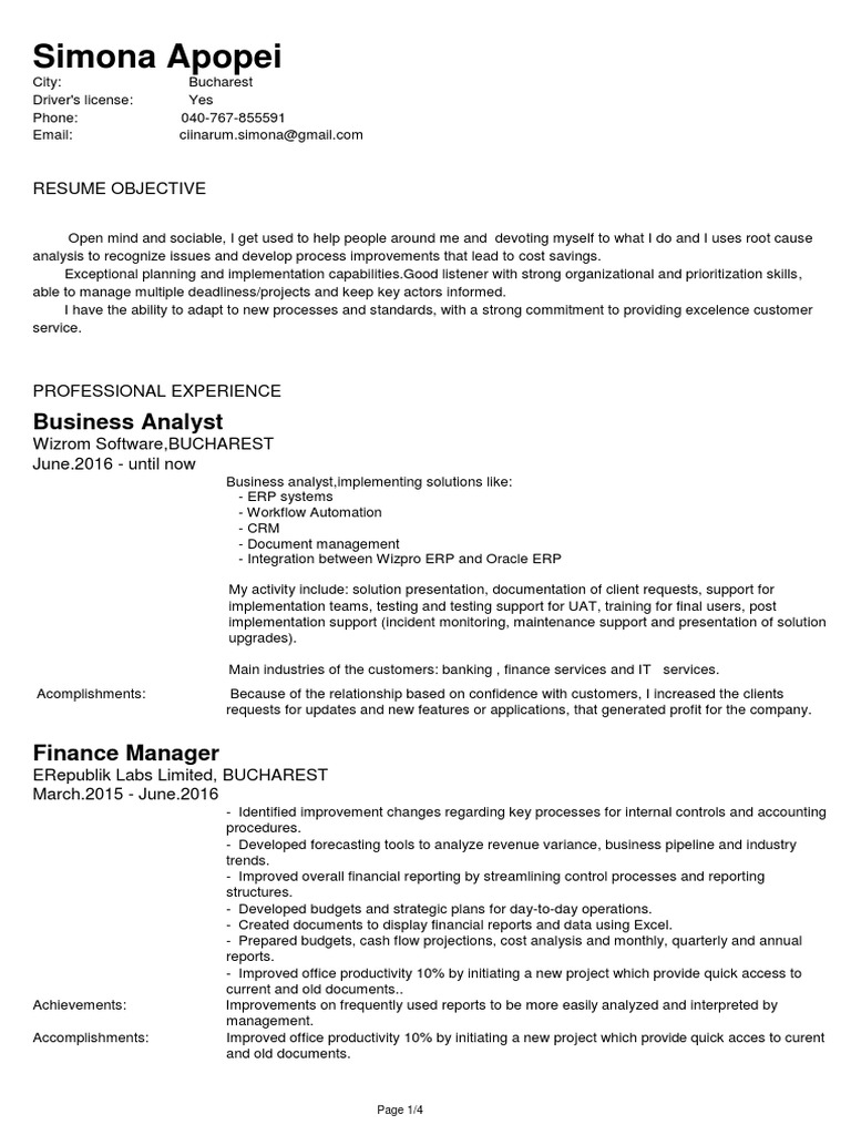 Glassdoor Resume CV Apopei Simona PDF | PDF | Enterprise Resource ...