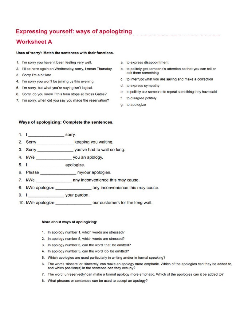 Apologies ESL | PDF