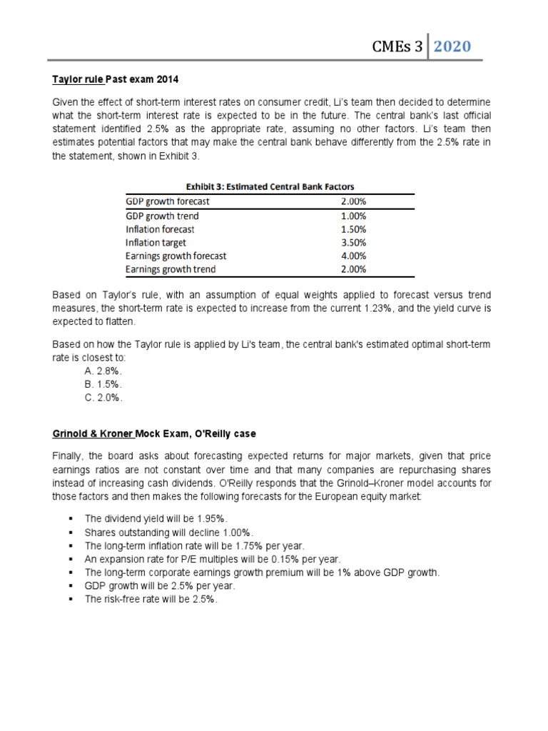 Investment Strategy Exam Insights | PDF | Taylor Rule | Yield (Finance)