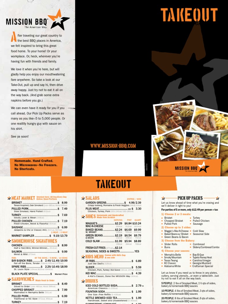MISSION BBQ Takeout Menu PDF | PDF | Barbecue | Food And Drink