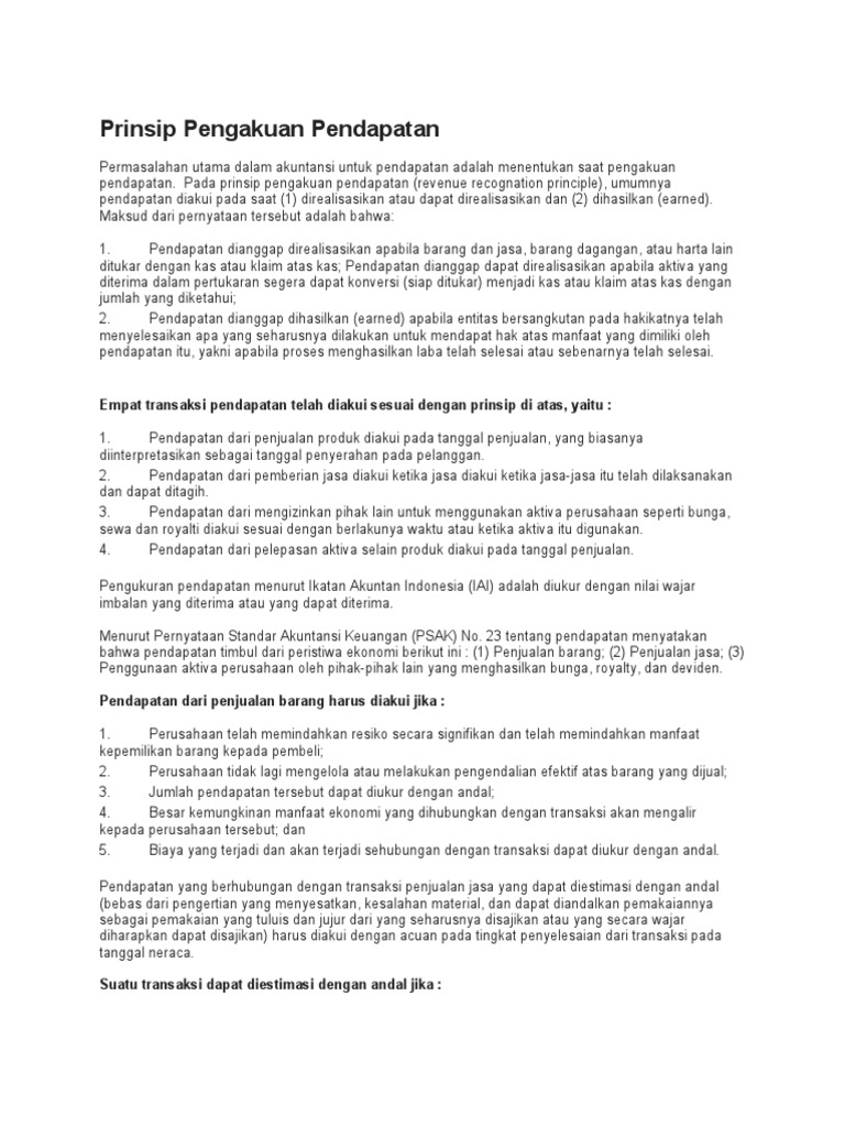 Prinsip Pengakuan Pendapatan | PDF
