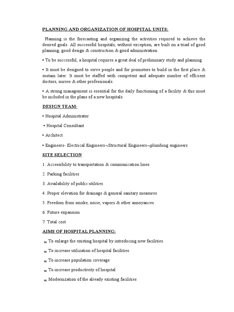 Hospital Planning and Management Essentials | PDF | Intensive Care Unit ...
