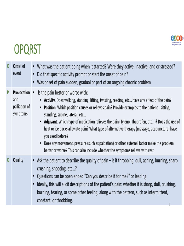Pqrst Pain Assessment