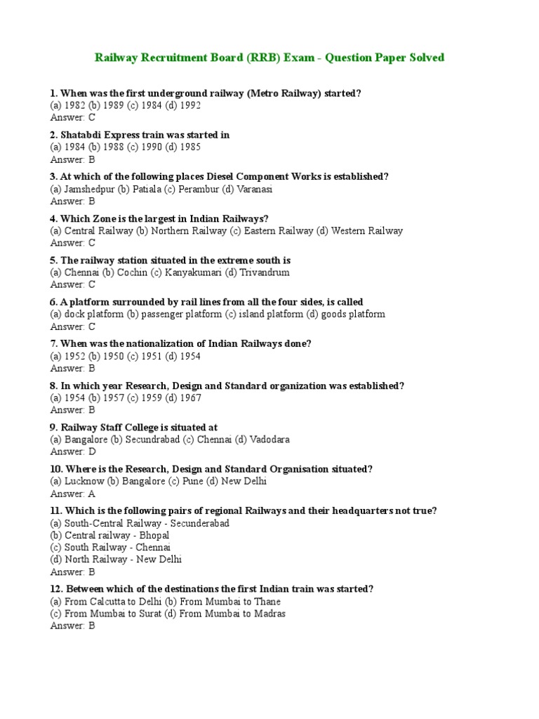 1railway Recruitment Board Exam Solved Question Paper 2005 | PDF