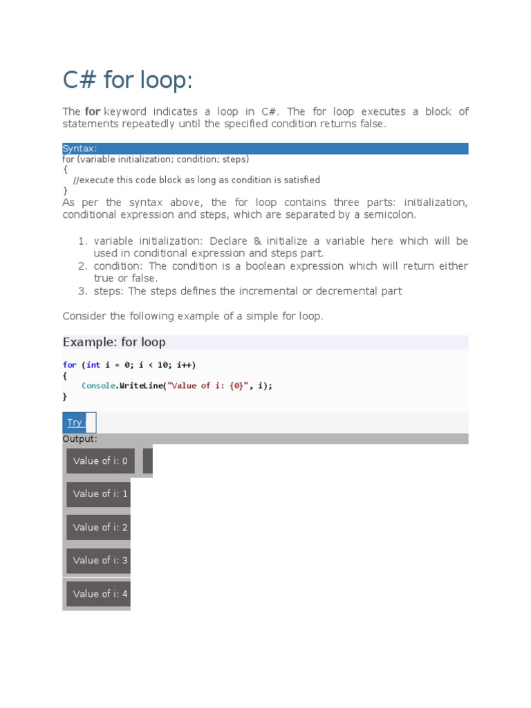 C# Loop Structures Explained | PDF | Control Flow | C Sharp ...