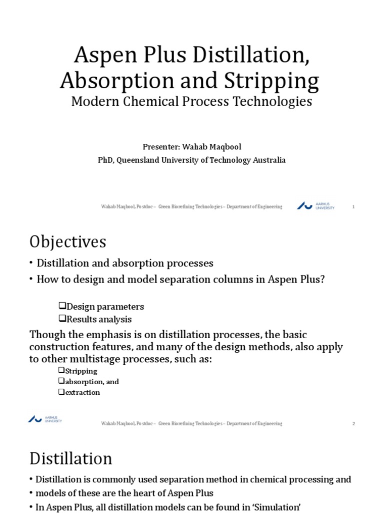 Aspen Plus: Distillation & Stripping Design | PDF | Distillation ...