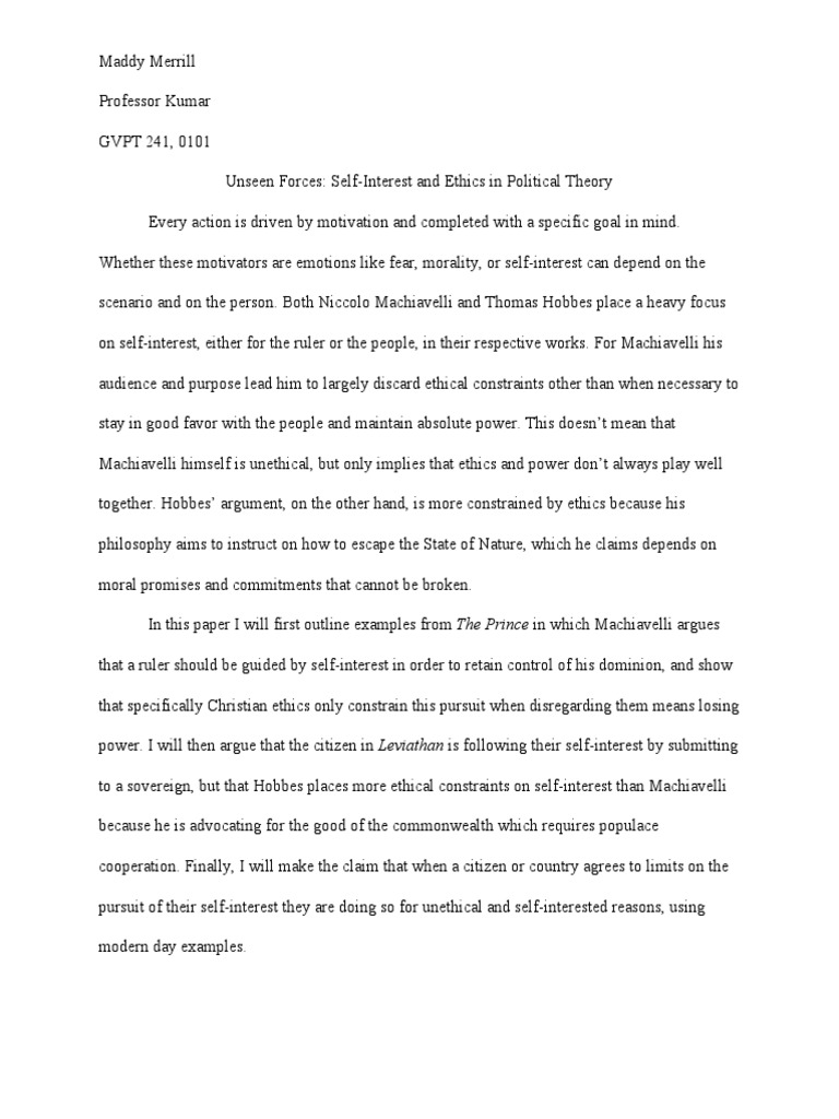 Final Essay - Machiavelli and Hobbes | PDF | Niccolò Machiavelli ...