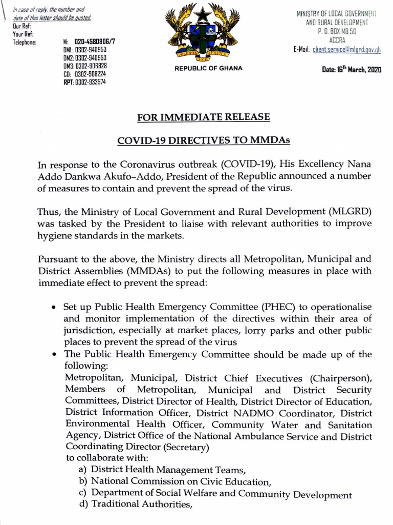 Local Government Directives To MMDCEs | PDF | Sanitation | Public Health