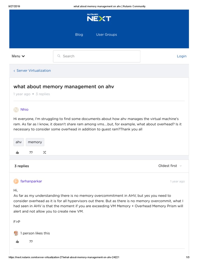 What About Memory Management On Ahv - Nutanix Community | PDF | Virtual Machine | System Software