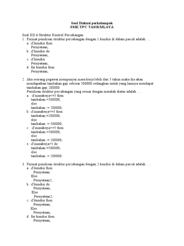STRUKTUR KONTROL PERCABANGAN | PDF