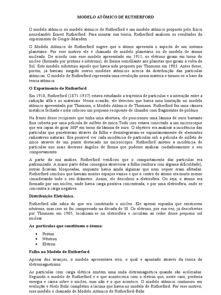 O Modelo Planetário de Rutherford: Uma Revolução no Entendimento da ...
