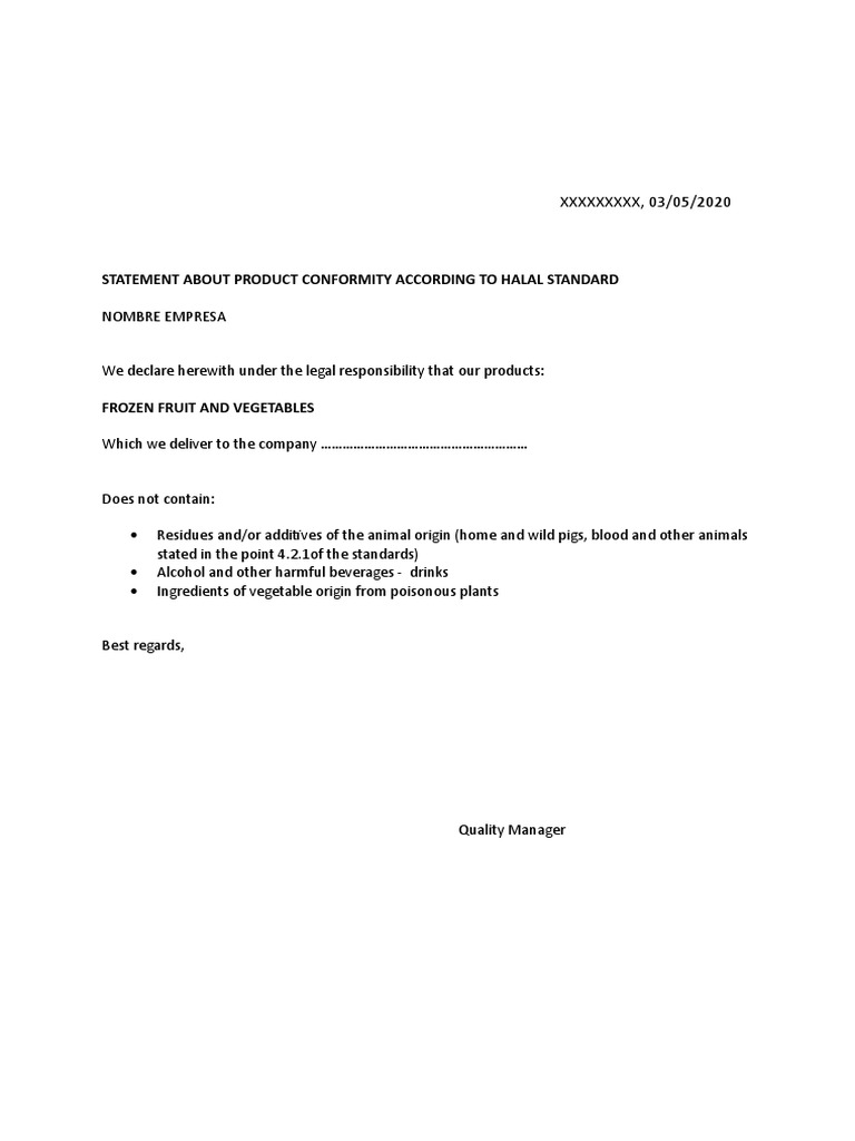 Halal Statement Template | PDF