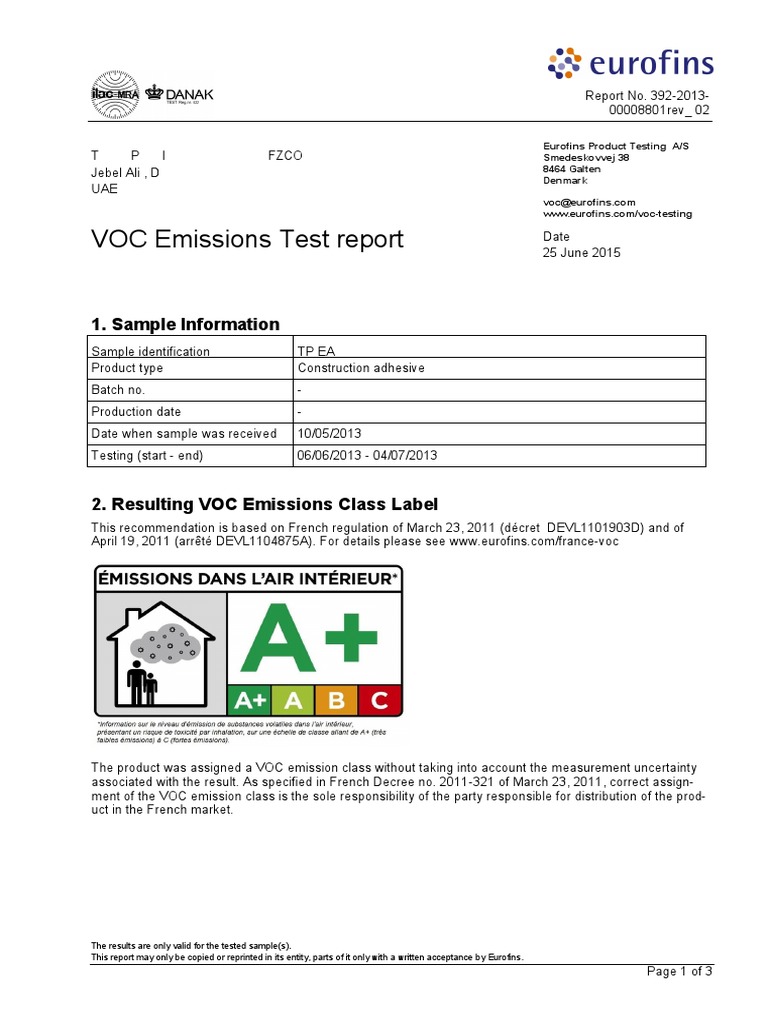Eurofins VOC Emissions Test Report | PDF | Volatile Organic Compound ...