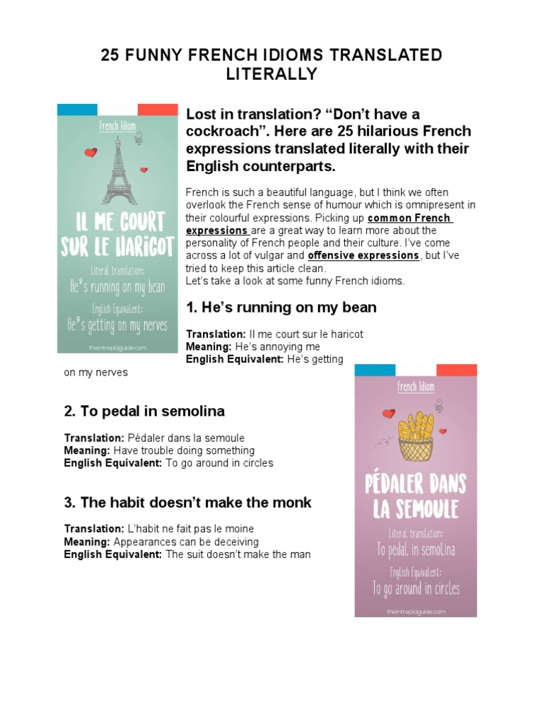 25 Funny French Idioms Translated Literally and Explained in English ...