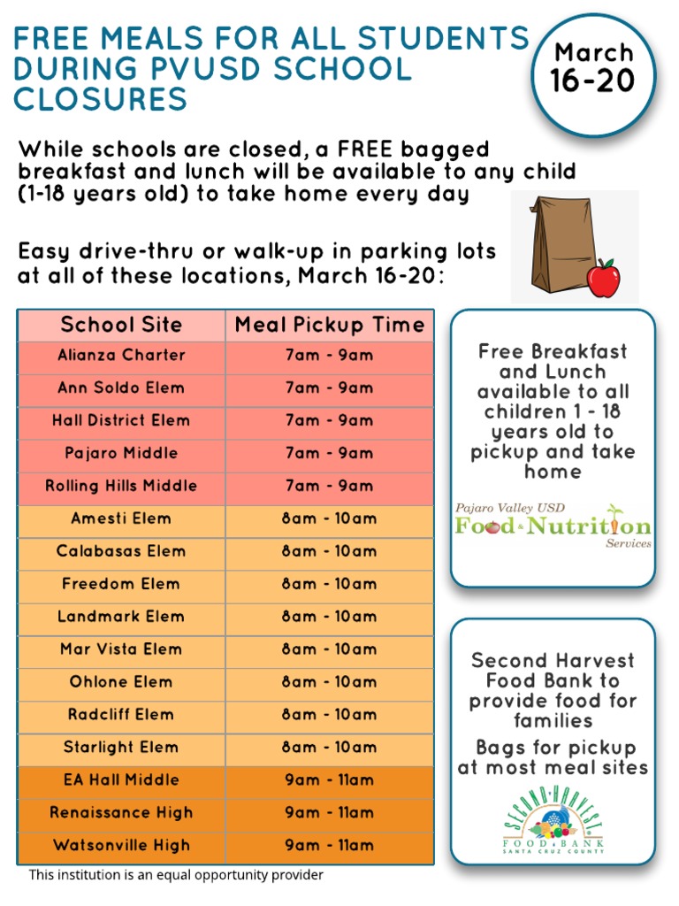 Lunch Pickup Schedule: PVUSD | PDF