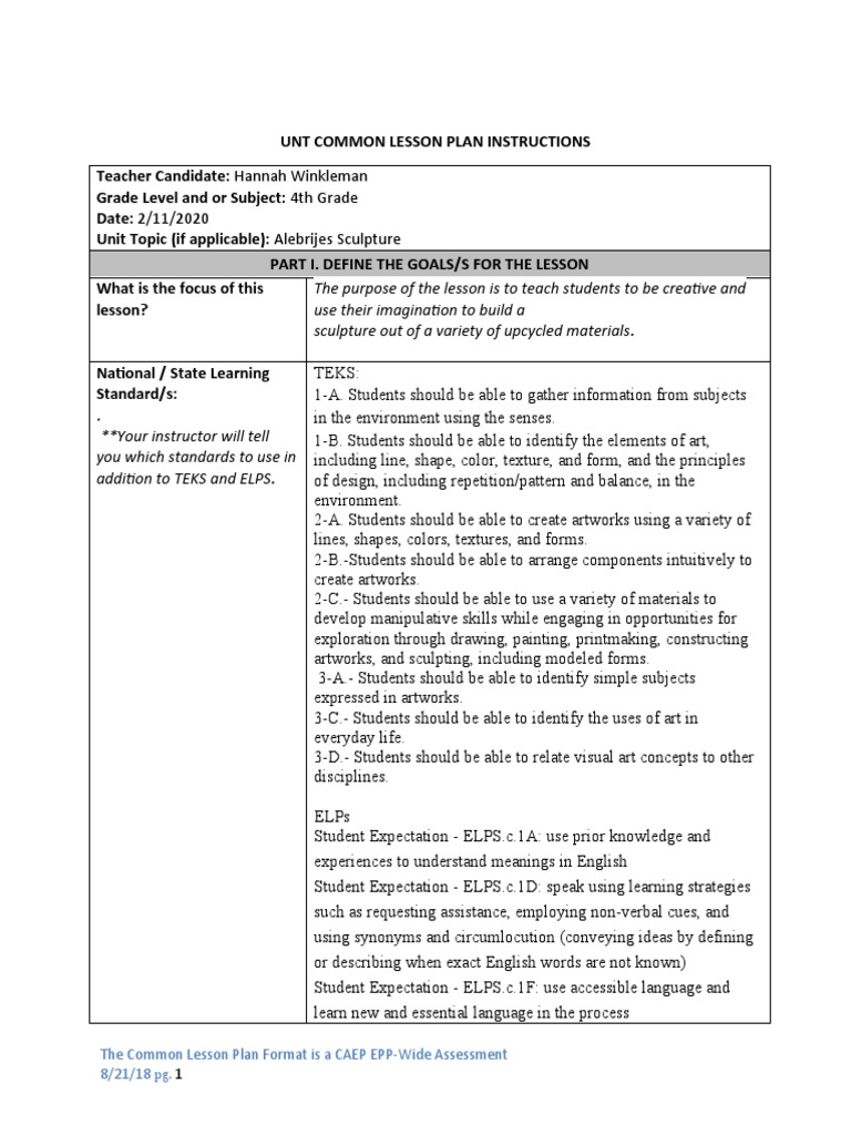 Alebrijes Sculpture Lesson Plan Template | PDF | Lesson Plan ...