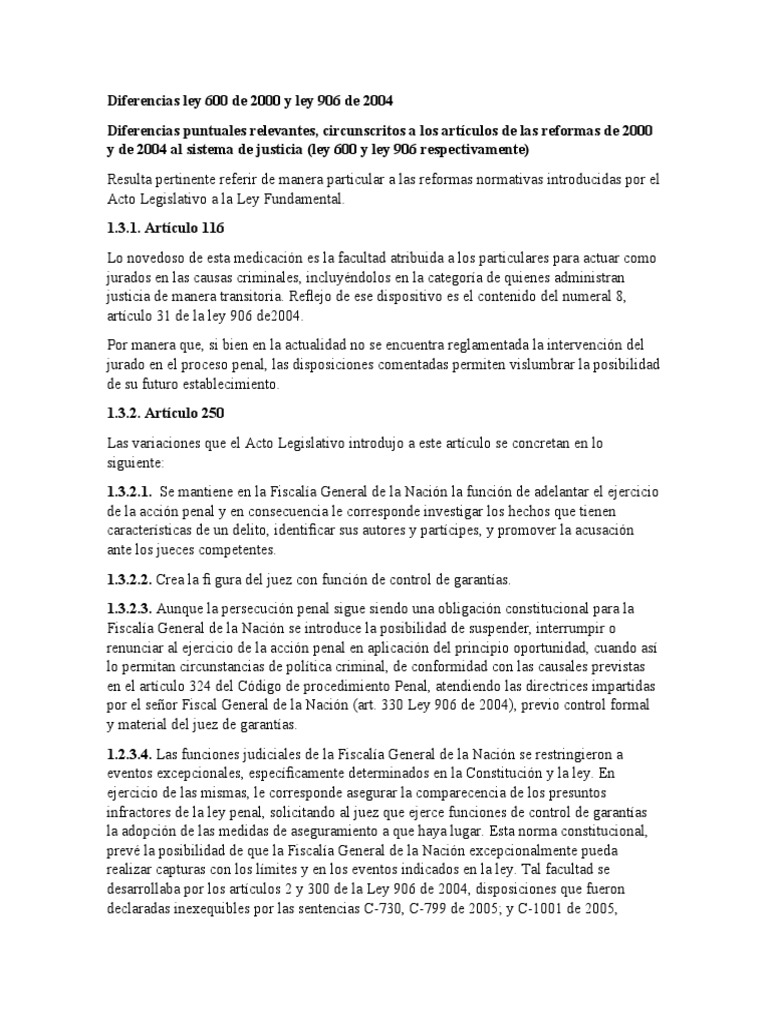 Comparativa Ley 600 y Ley 906 | PDF | Derecho penal | Juez