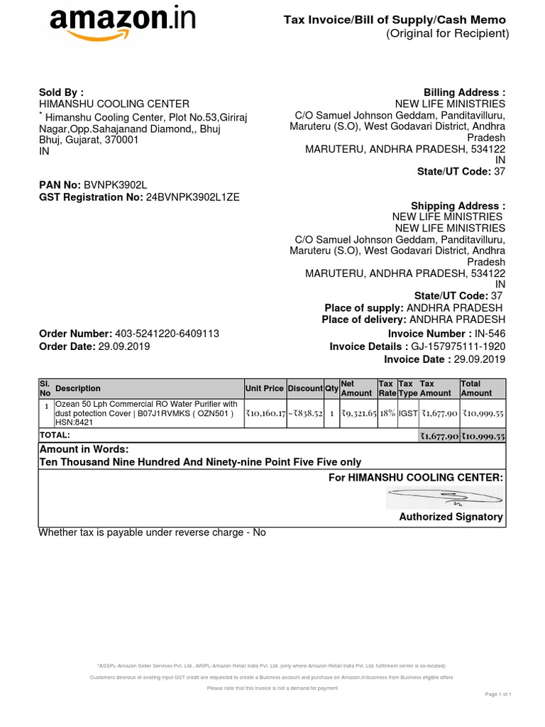 Water Purifier | PDF | Invoice | Value Added Tax