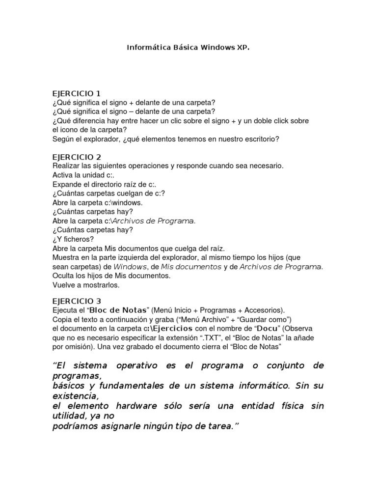 Ejercicios Básicos Windows XP | PDF | Archivo de computadora | Software del sistema