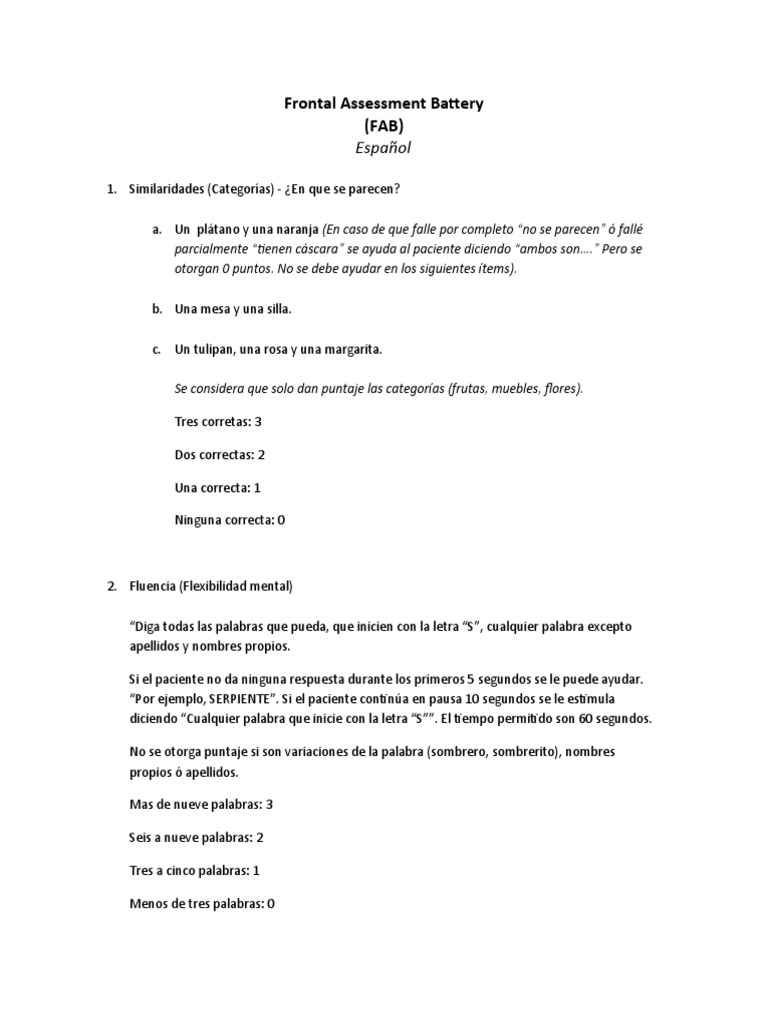 Frontal Assessment Battery TRADUCCION | PDF | Cognición