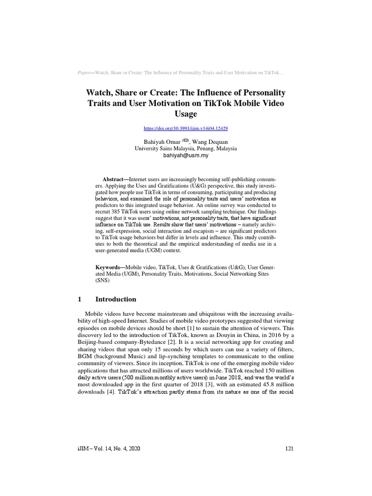 TikTok Use: Motivation vs. Personality | PDF | Extraversion And ...