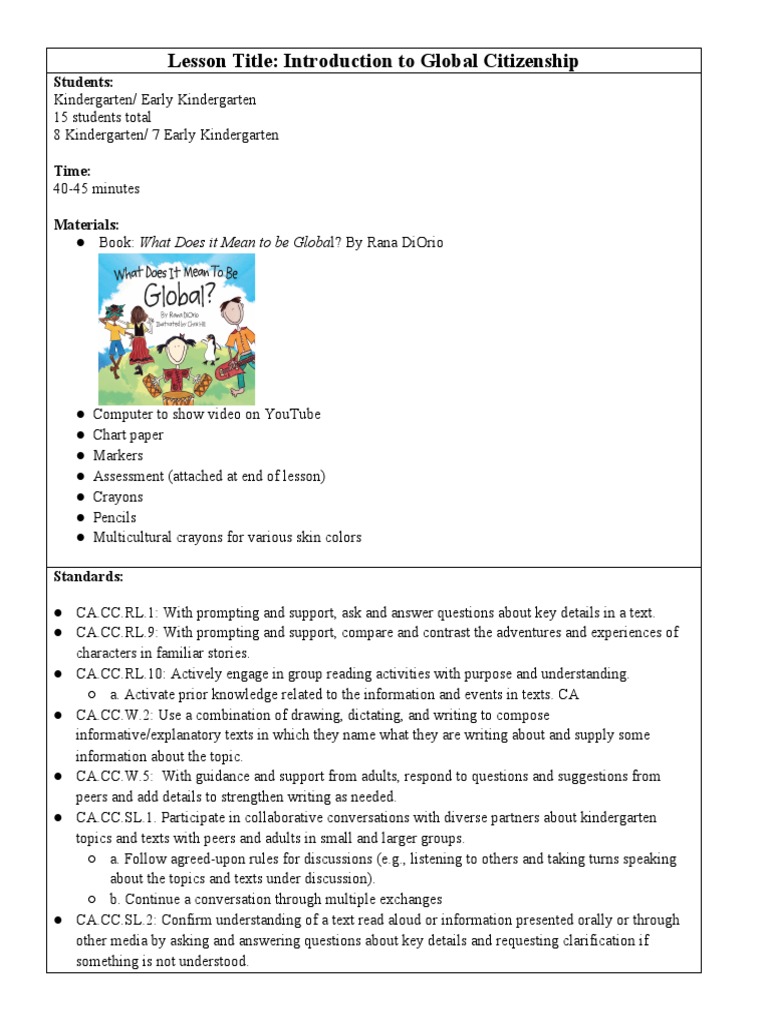 Global Citizen Lesson Plan | PDF | Citizenship | Understanding
