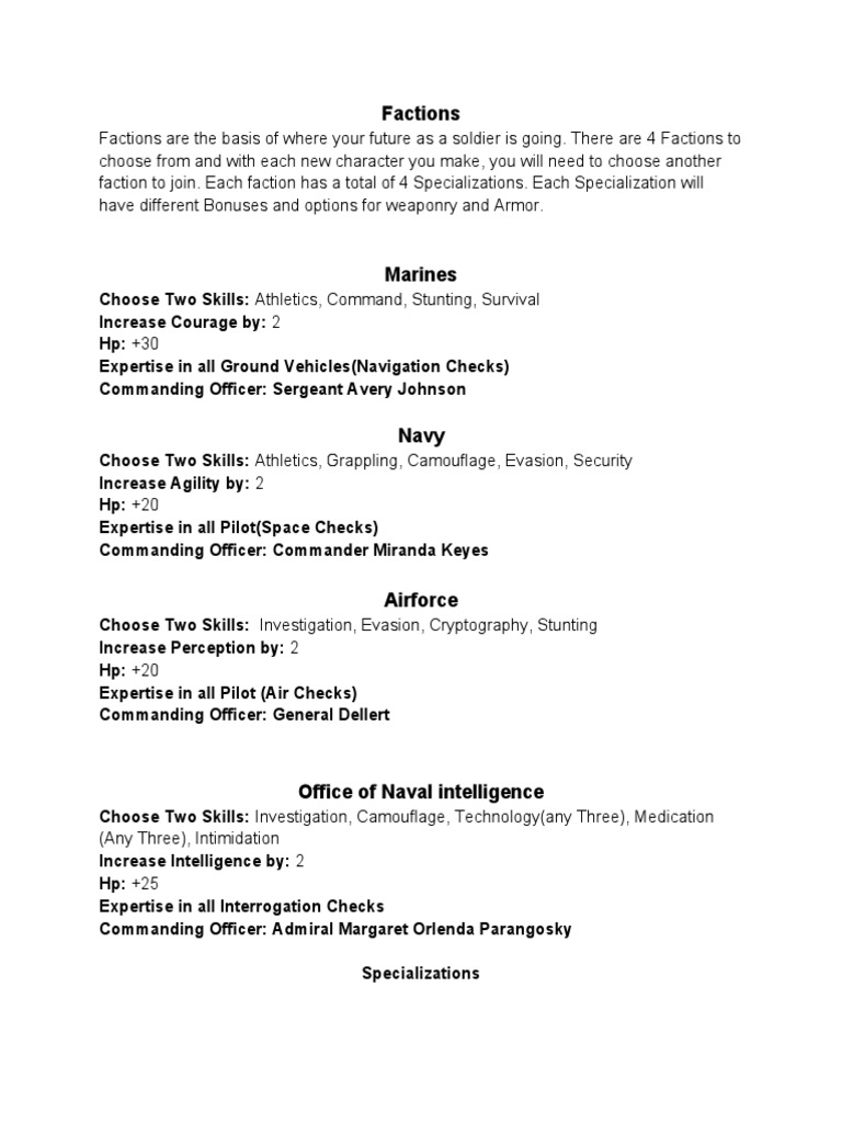 Factions Specializations (Halo DND) | PDF | Factions Of Halo | United ...