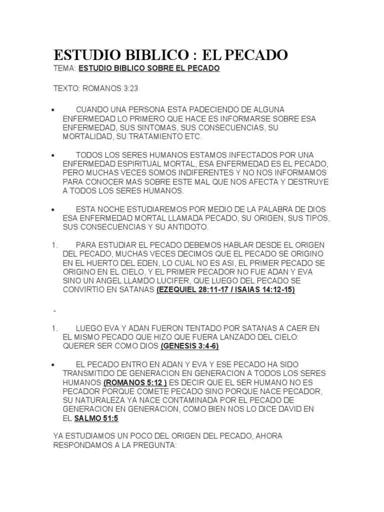 Estudio Biblico Tema El Pecado Pdf Adán Y Eva Pecado
