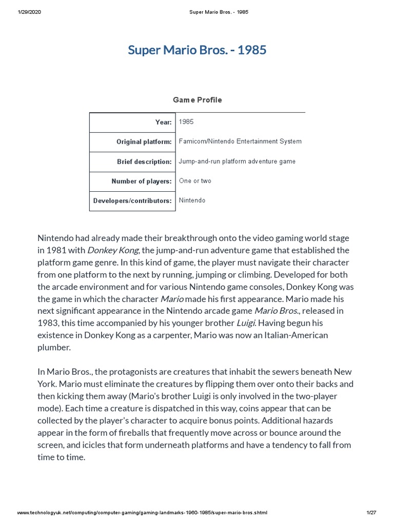Super Mario Bros. - 1985 PDF | PDF | Mario | Nintendo