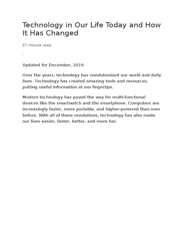 Technology in Our Life Today and How It Has Changed | PDF | Smartwatch ...