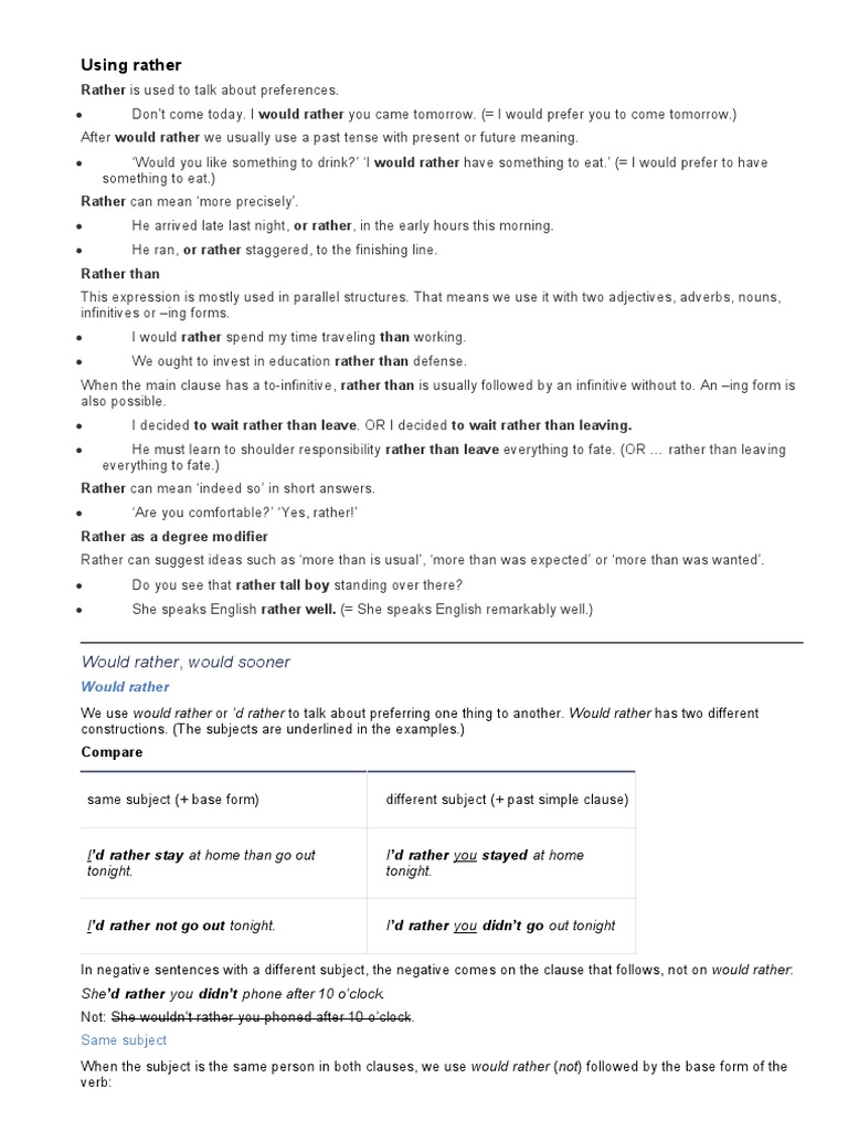 Using Rather | PDF | English Language | Verb