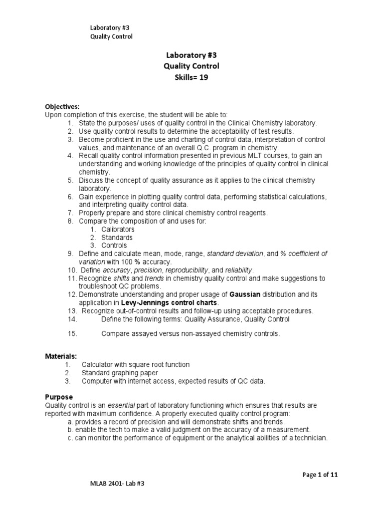 Lab 03 - Quality Control | PDF | Accuracy And Precision | Standard ...