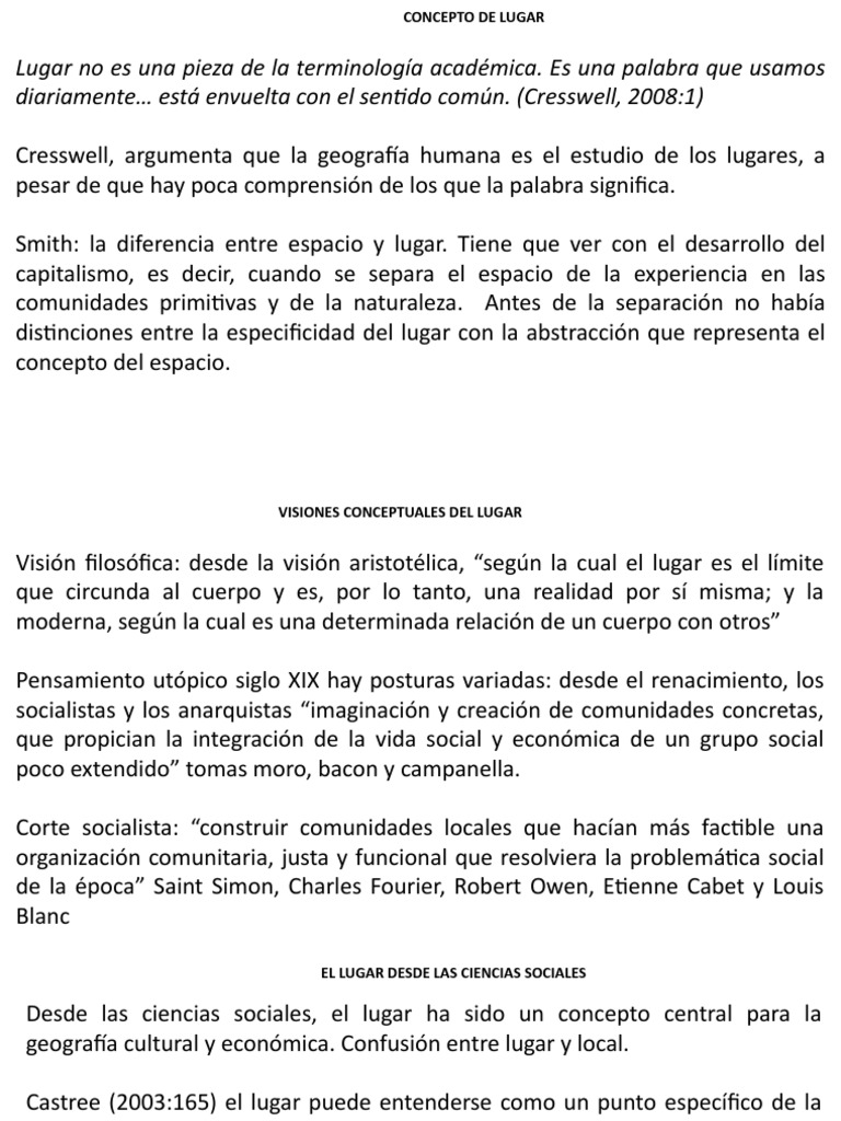 Definición y Concepto de Lugar | PDF | Geografía | Concepto