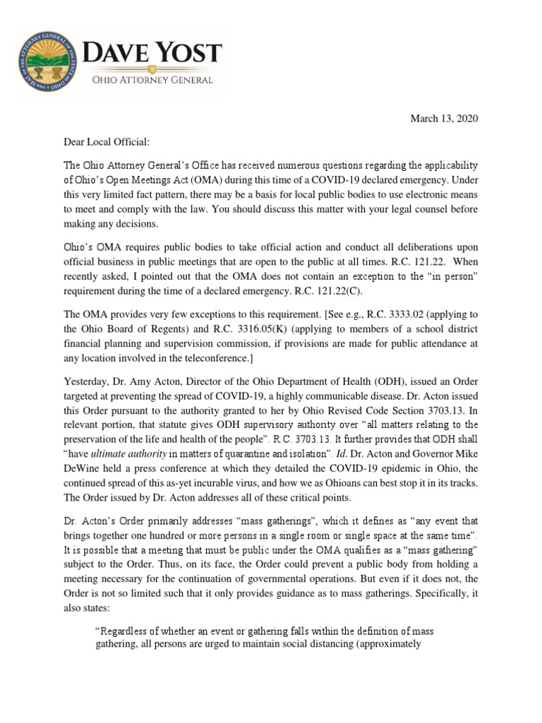 Attorney General statement on public meetings | Emergency | Government ...